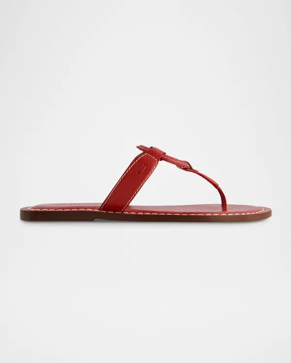 Bernardo Matrix Leather Flat Thong Sandals - Red Antique Calf