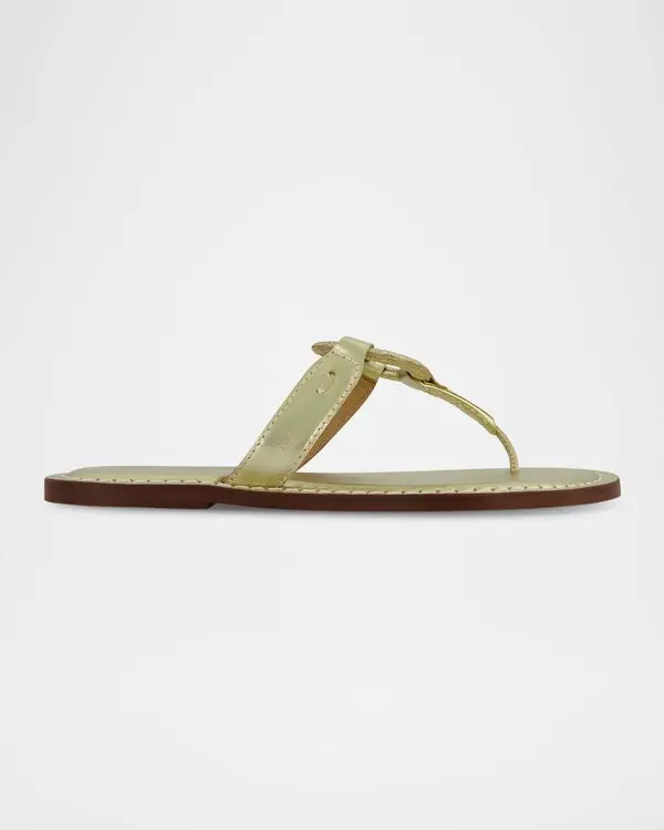 Bernardo Matrix Metallic Thong Sandals - Champagne Metallic Antique Calf