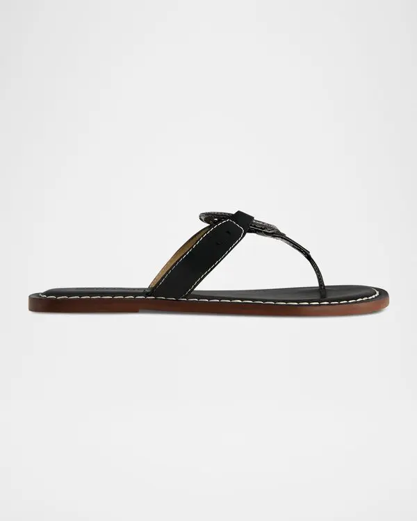 Bernardo Matrix Patent Leather Flat Thong Sandals - Black Soft Patent Leather