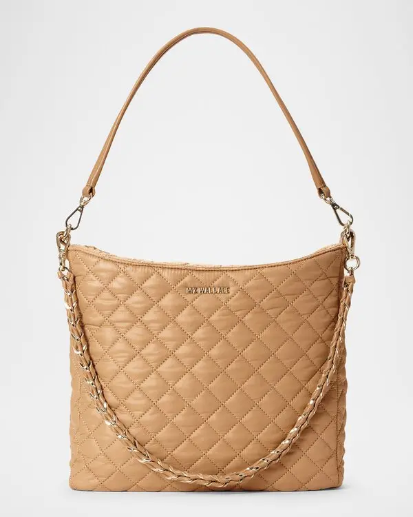 Mz Wallace Crosby Quilted Nylon Hobo Bag - Caramel
