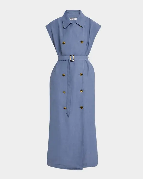 ARGENT Double-breasted Twill Trench Midi Dress - Powder Blue