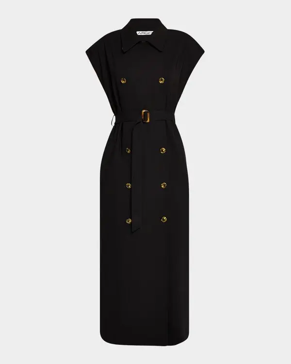 ARGENT Double-breasted Stretch Crepe Trench Dress - Black