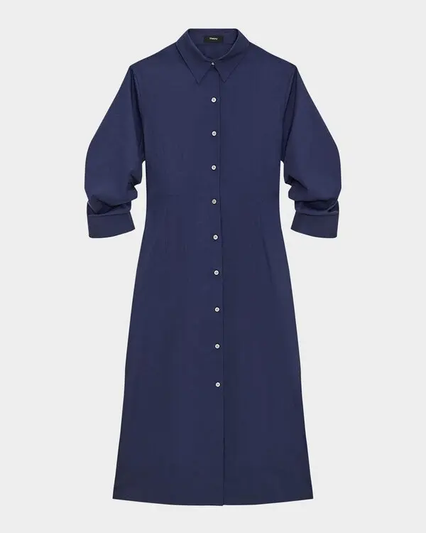 Theory Fixed-sleeve Poplin Shirtdress - Navy