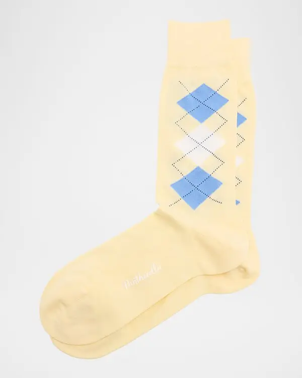 Pantherella Irwin Argyle Crew Socks - Lemon
