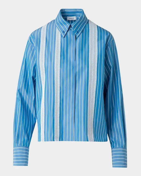Akris Striped Cotton Poplin Button-down Shirt - Medium Blue Cream