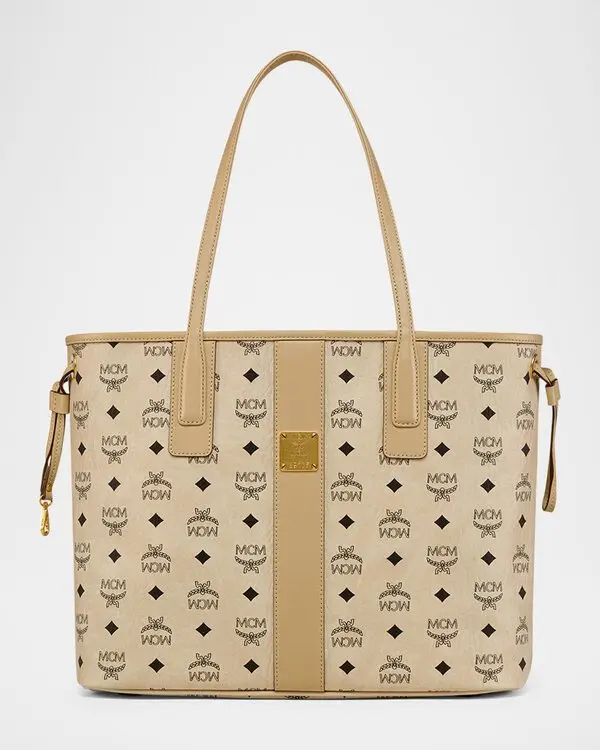 Mcm Liz Reversible Medium Visetos Tote Bag - Beige/black