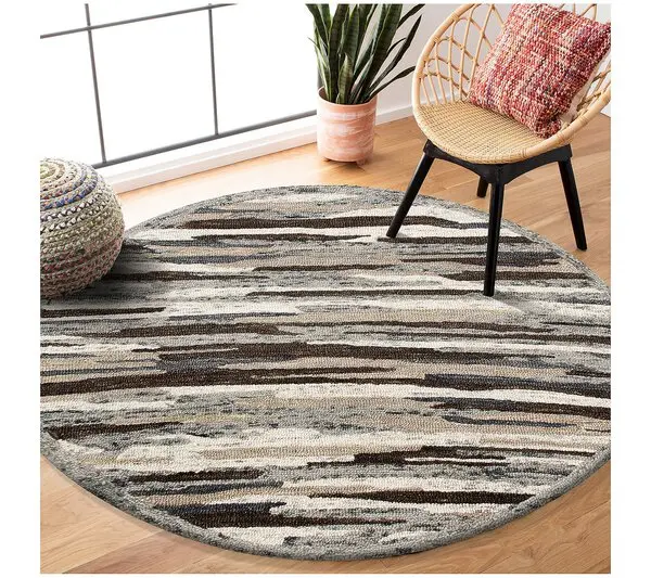 OX BAY TRADING CO. Ox Bay Modern Striped Hand-tufted Wool Indoor R Ug, 6' Round
