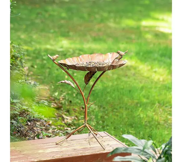 GLITZHOME 20' 2-in-1 Faux Copper Leaf Garden Bi Rdfeeder
