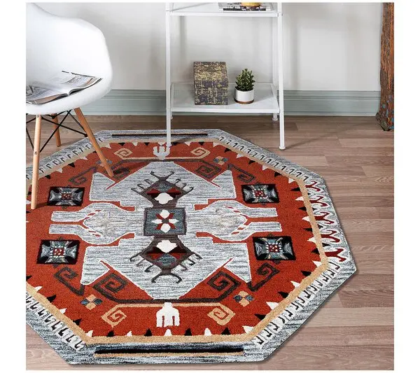 OX BAY TRADING CO. Ox Bay Southwest Cabin Hand-tufted Wool Indoor Rug, 4' Round