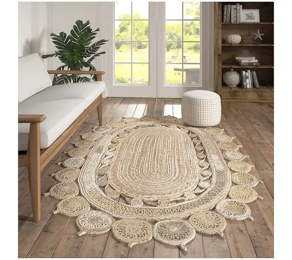 OX BAY TRADING CO. Ox Bay Geometric Modern Handmade Jute Indoor Ru G, 7' X 9' Oval