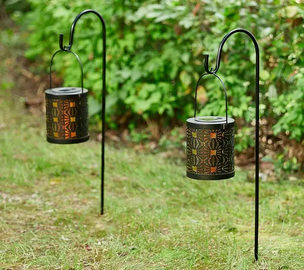 GLITZHOME Set Of 2 Metal Cutout Pattern Solar G Arden Lanterns