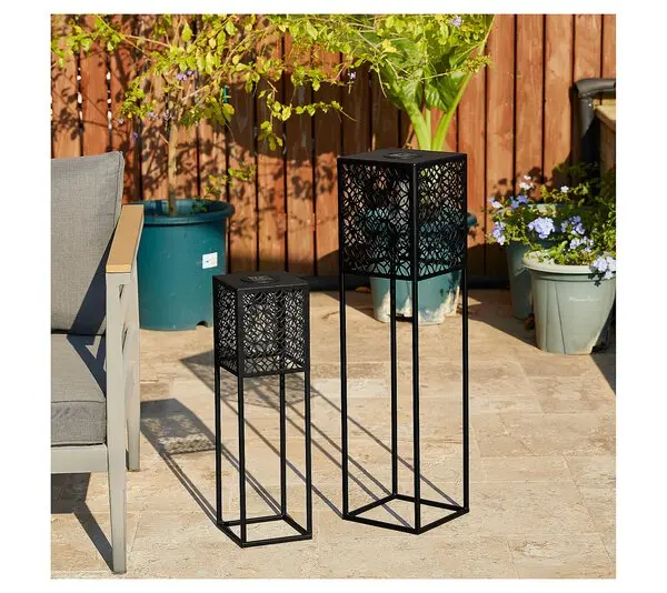 GLITZHOME Extra Tall Metal Pattern Outdoor Sola R Lanterns S/2