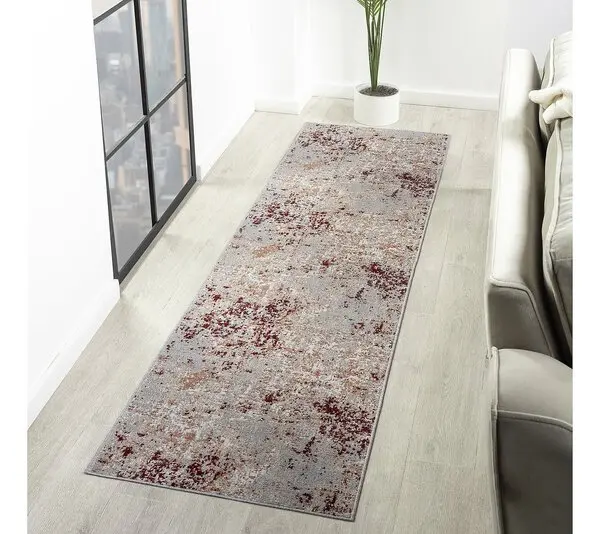 OX BAY TRADING CO. Ox Bay Abstract Distressed Polyester Indoor Rug, 2' X 8
