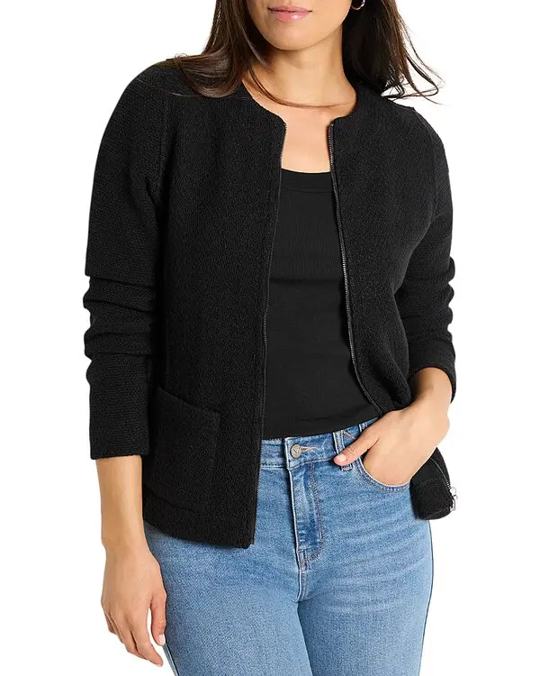 NIC+ZOE Weave Mix Knit Zip-up Jacket - Black Onyx