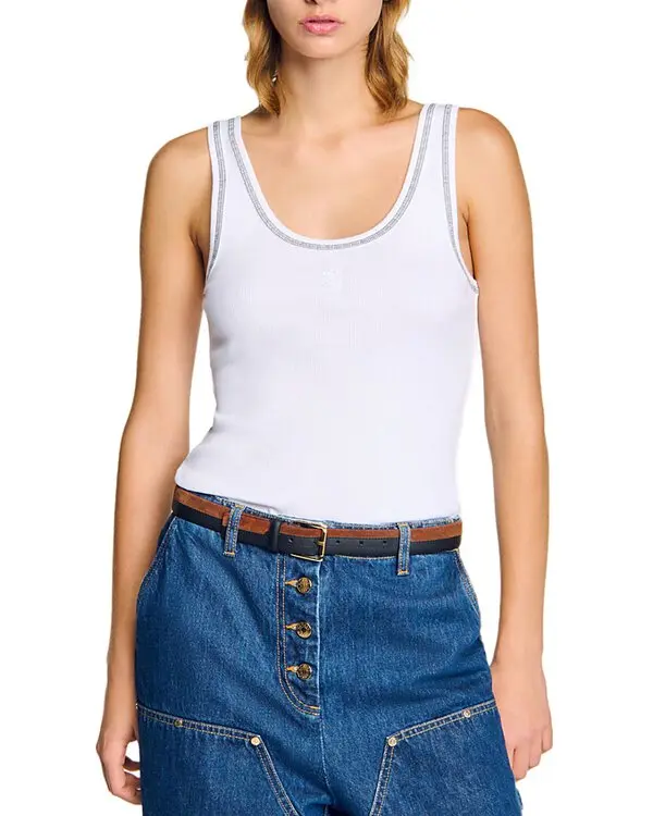 Sandro Bolide Ribbed Tank - Black/white