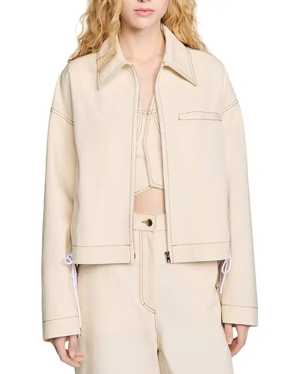 Sandro Denim Lace Up Jacket - Sand