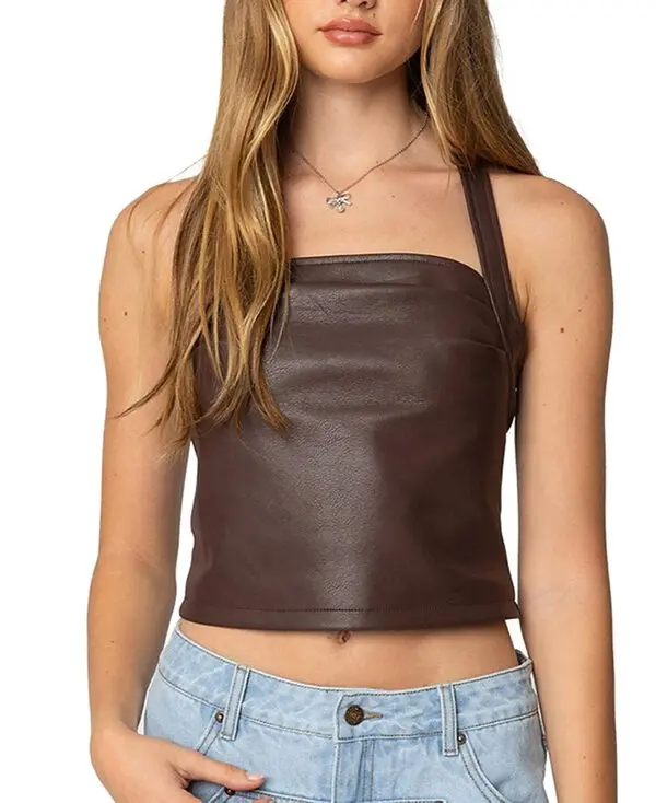 EDIKTED Draped Halter Top - Brown