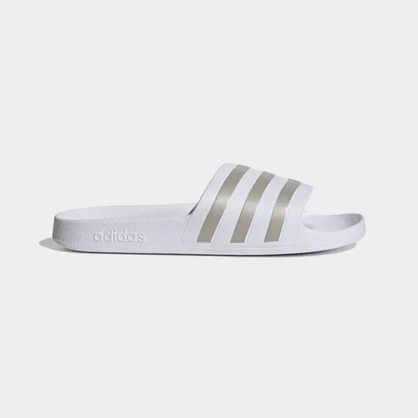 Adidas Adilette Aqua Slides - Cloud White / Platinum Metallic / Cloud White