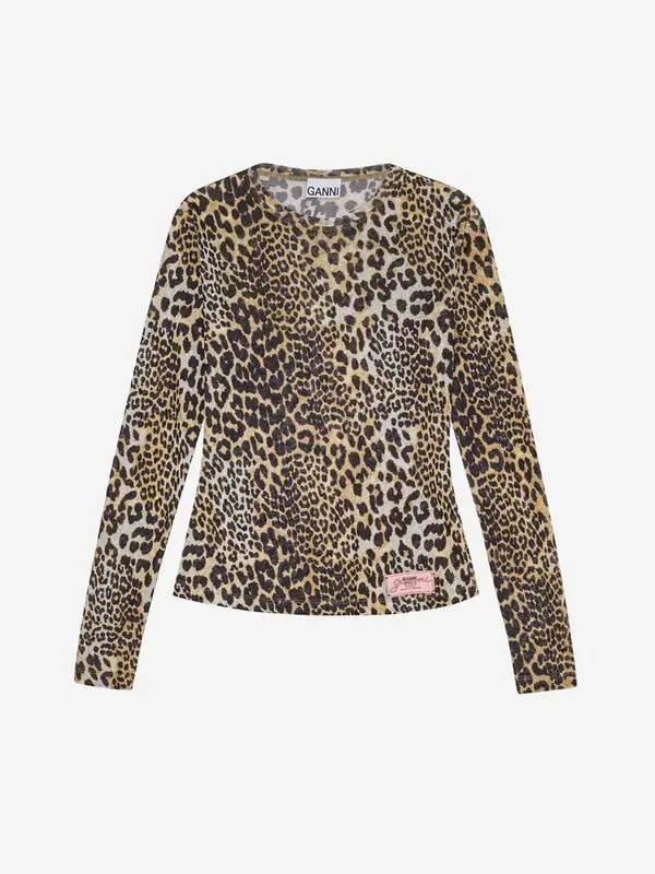 GANNI Printed Mesh Long-sleeved T-shirt - Multicolor