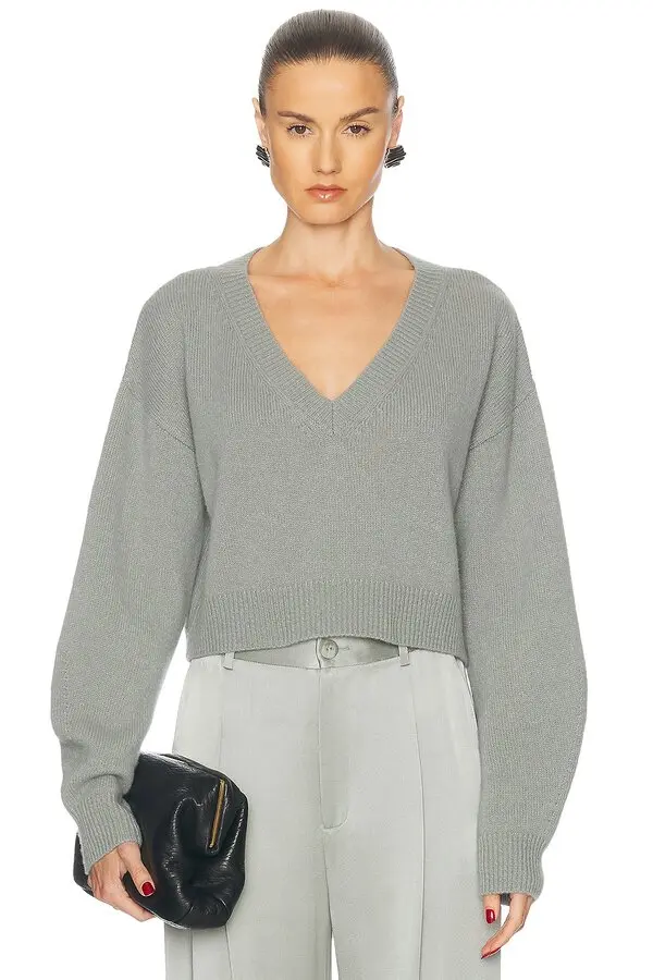 Lapointe Cashmere Cropped V-neck Sweater - Jade