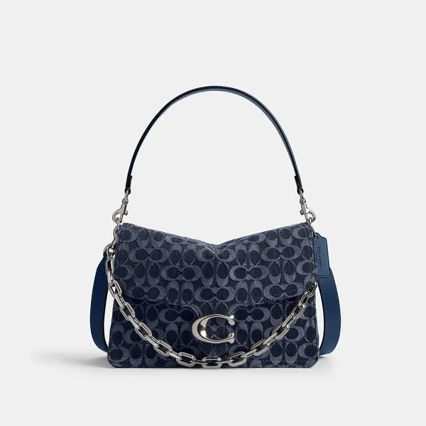 Coach Chain Tabby Shoulder Bag 30 In Signature Denim - Silver/deep Blue Multi