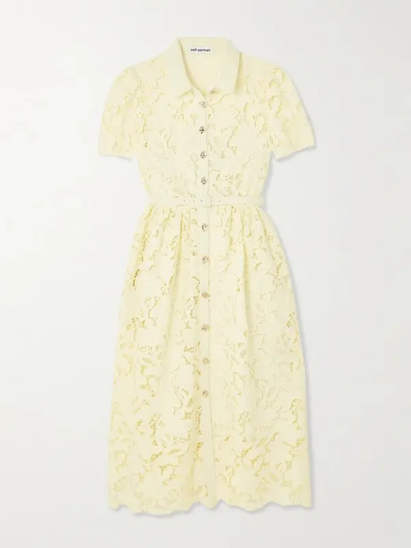 SELF-PORTRAIT Belted Corded Lace Midi Dress