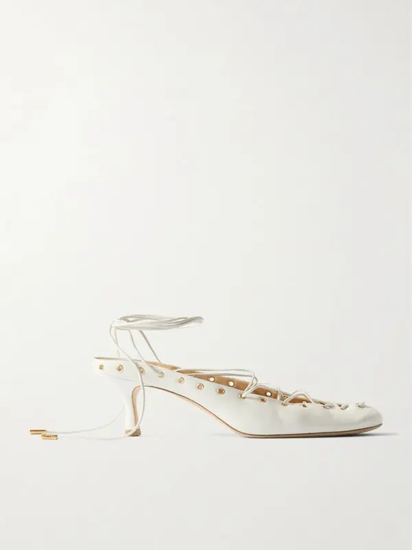 Chloé Ghilies Lace-up Leather Kitten Heel Pumps - White