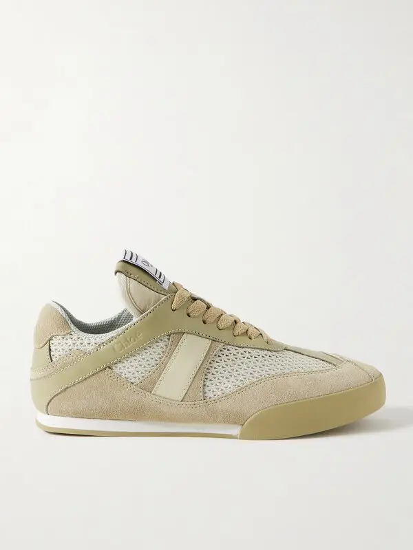 Chloé Kick Leather And Suede-trimmed Sneakers - Green