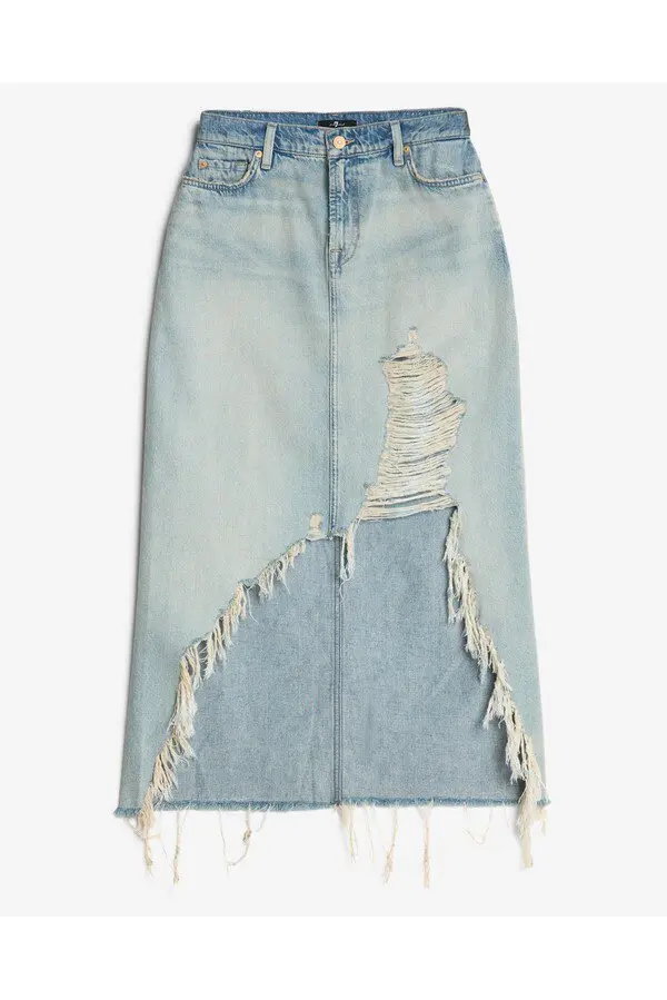 7 For All Mankind Midi Skirt With Distressed Detailing