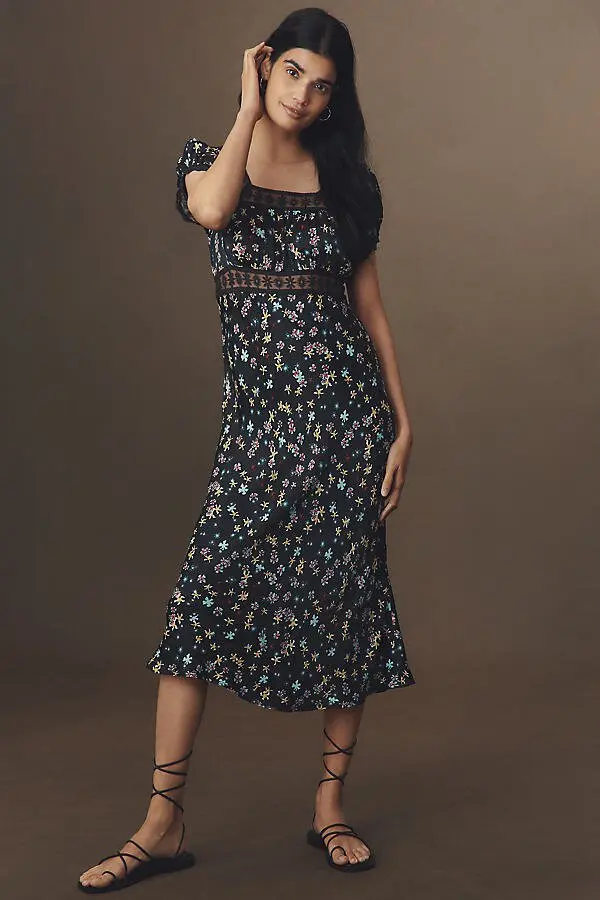 CONDITIONS APPLY Adeon Short-sleeve Slip Midi Dress - Black Pattern