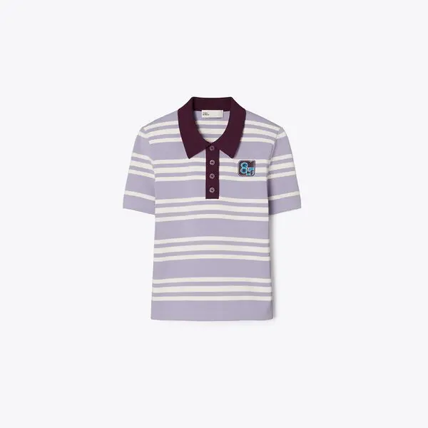 Tory Burch Viscose Polo - Gray City Stripe