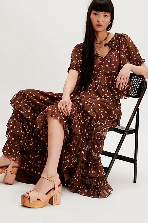 Free People Floral Maxi Set - Chocolate Combo