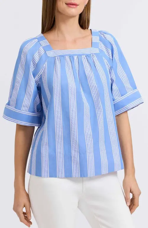 Foxcroft Violet Stripe Cotton Top - Blue Multi