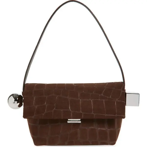 Jacquemus Le Rond Carré Croc-embossed Shoulder Bag - Dark Brown 880