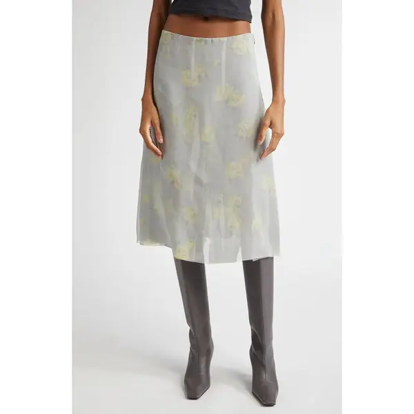 Acne Studios Iranee Floral Georgette Skirt - Yellow/ Grey