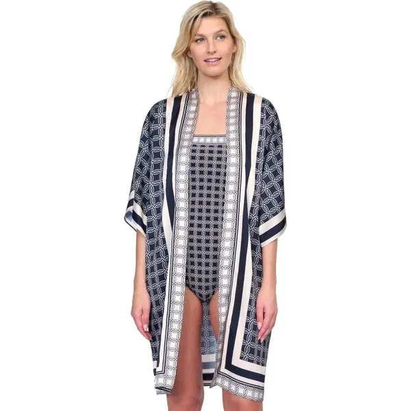 GOTTEX Golden Chic Flutter Sleeve Robe With Tie - Black Cream