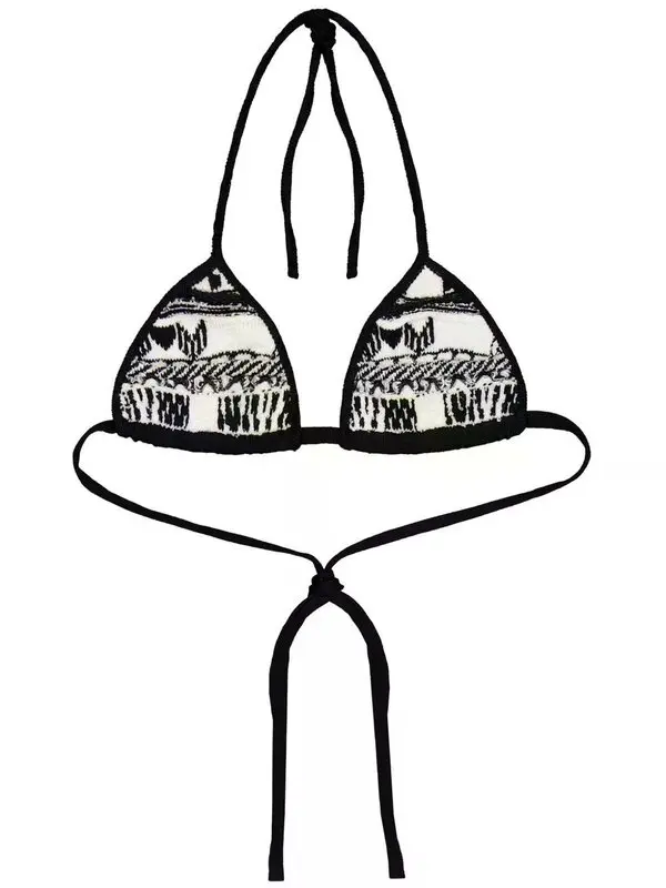 LANEUS Intarsia-knit Logo Bikini Top - Black