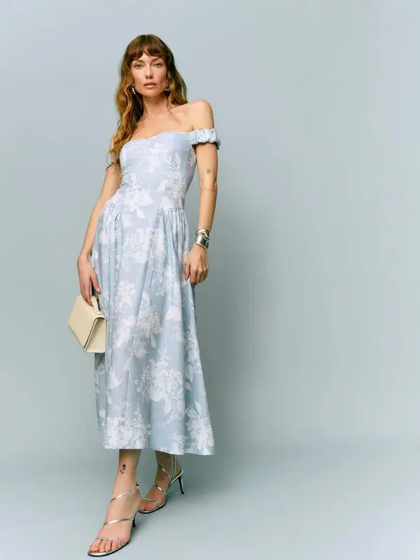 REFORMATION Monet Linen Midi Dress - Angelic