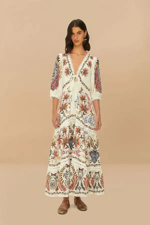 chinese dress ladies Flora Tapestry Off-White Maxi Dress main image 1