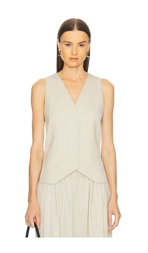 ST. AGNI Pinstripe Wool Vest - Latte