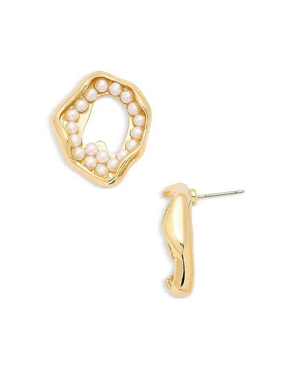 Aqua Imitation Pearl Wavy Open Circle Statement Earrings