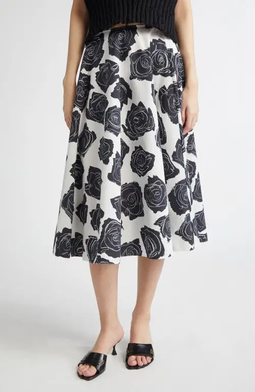 Marni Rose Print Cotton Midi Skirt - Lily White