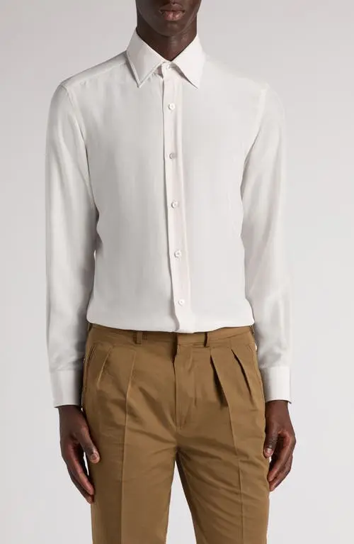 TOM FORD Slim Fit Washed Silk Poplin Button-up Shirt