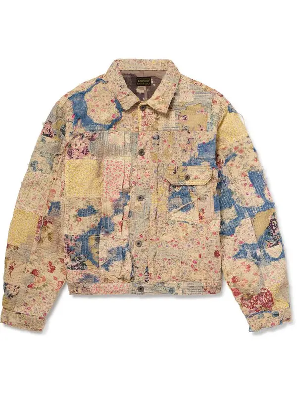 Kapital Boro Distressed Patchwork Jacket - Neutrals