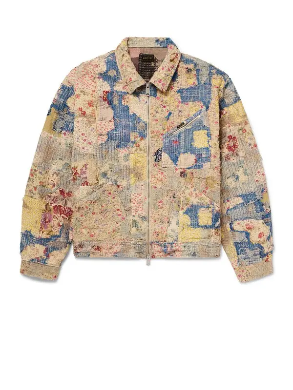 Kapital Boro Distressed Patchwork Zip-up Jacket - Neutrals