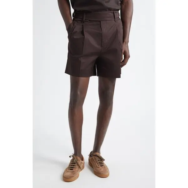 Dolce & Gabbana Pleated Stretch Cotton Gabardine Shorts - M1348 Deep Brown