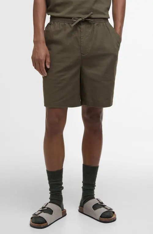 Barbour Relaxed Fit Linen & Cotton Drawstring Shorts - Light Sage