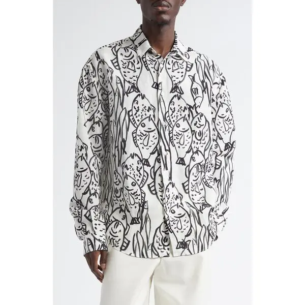 Jacquemus La Chemise Simon Fish Print Button-up Shirt