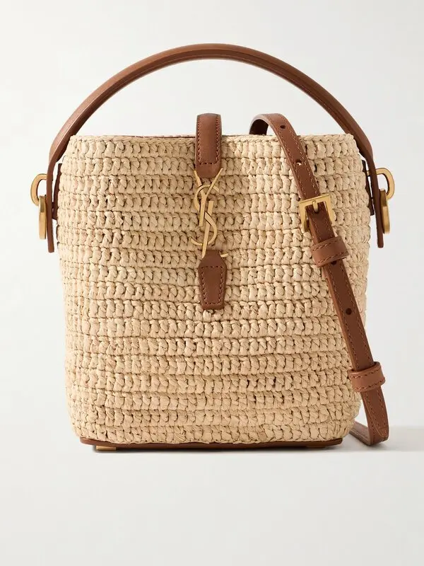 Saint Laurent Le 37 Mini Leather-trimmed Raffia Bucket Bag - Neutrals
