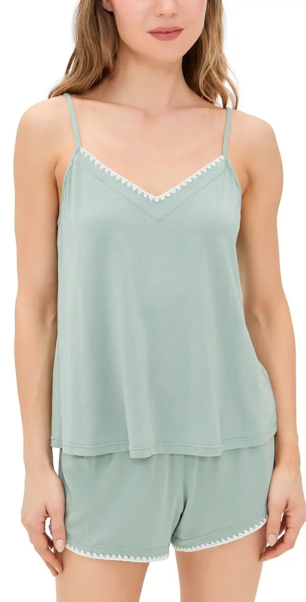 Eberjey Frida Cami And Shorts Pajama Set - Eucalyptus/ivory